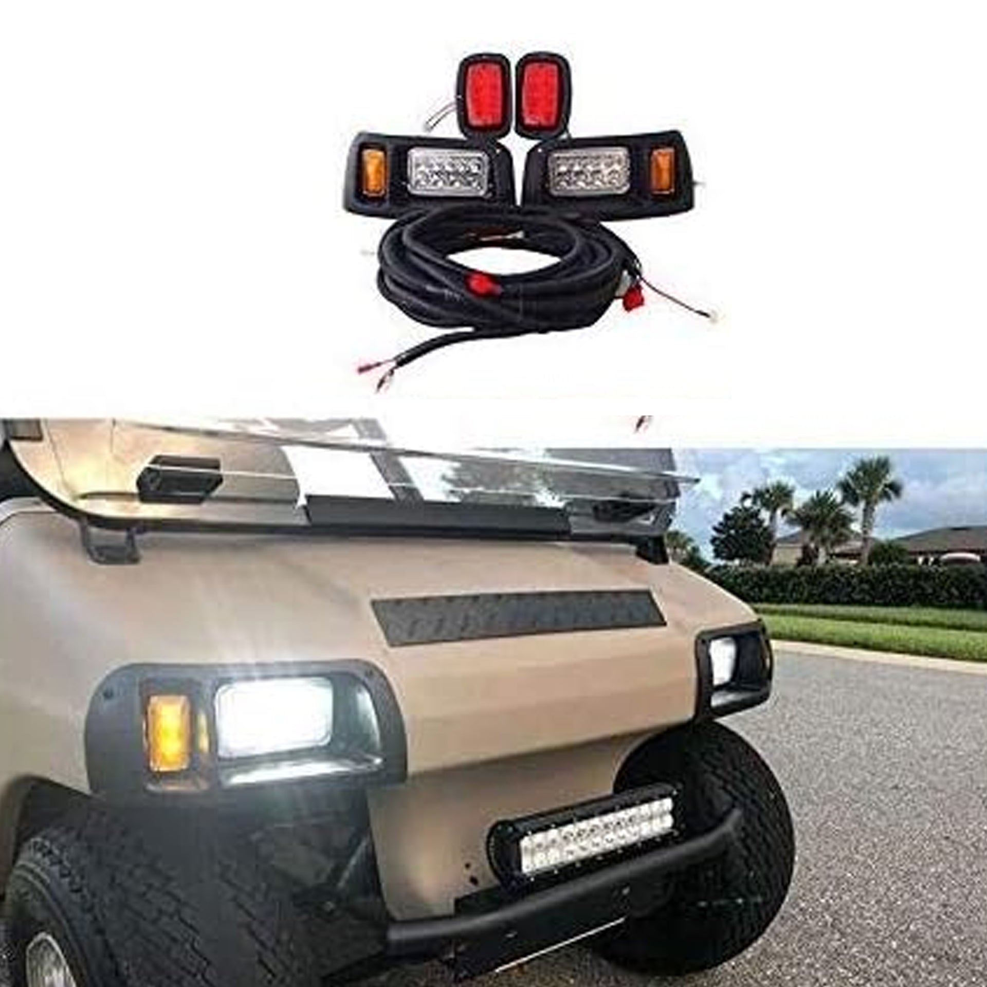 Huskey Golf Cart Adjustable 12 Volt LED Headlights & Taillights Kit Fo ...