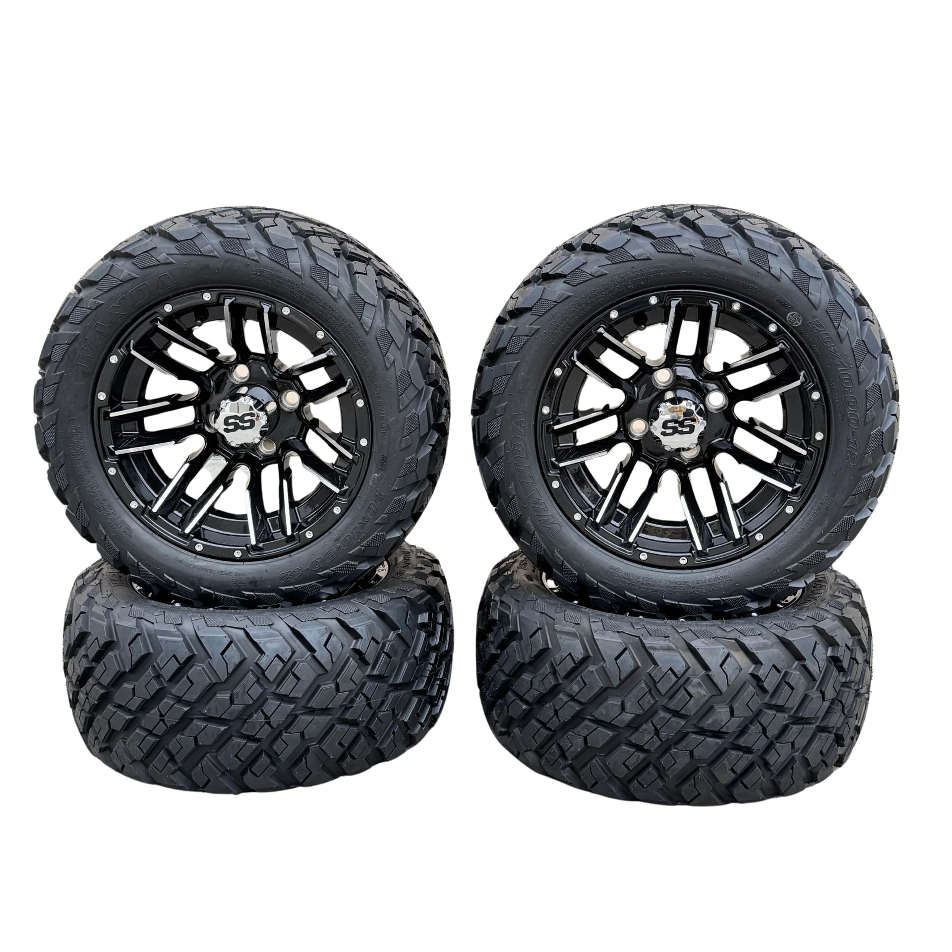 12 Inch Machined Moto Golf Cart Wheels With 20x10-12 Street Tires, Set ...