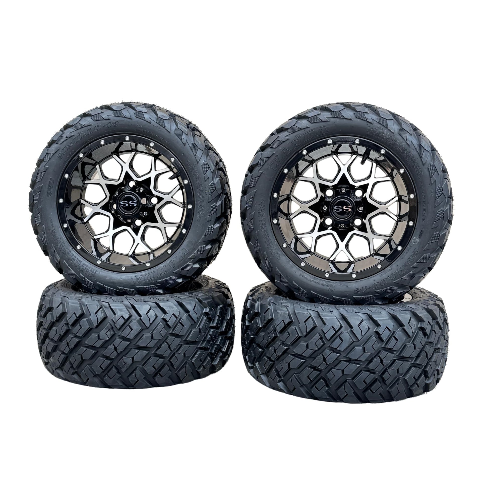 12 Inch Machined Fusion Golf Cart Wheels With 20x10-12 Street Tires, S ...